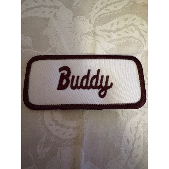 Design | Vintage Buddy Name Tag Patch White Brown Embroidered Employee ...
